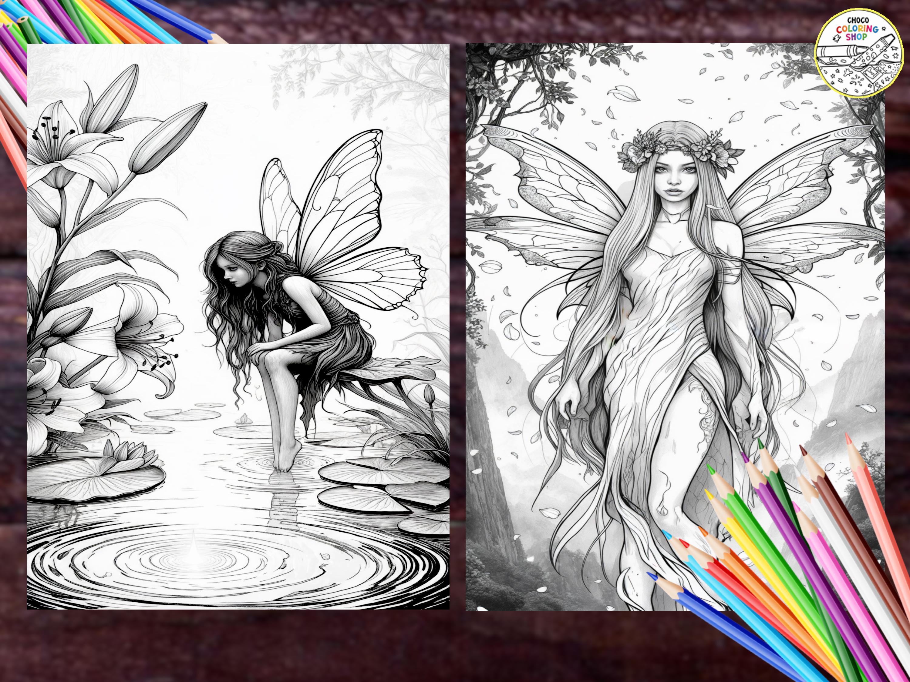 Enchanted Forest Fairy Coloring Book: 25 Grayscale Fantasy Pages (PDF ...