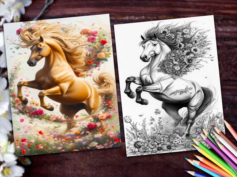 Floral Horse Coloring Pages: 50 Printable Designs (PDF Download) - Etsy