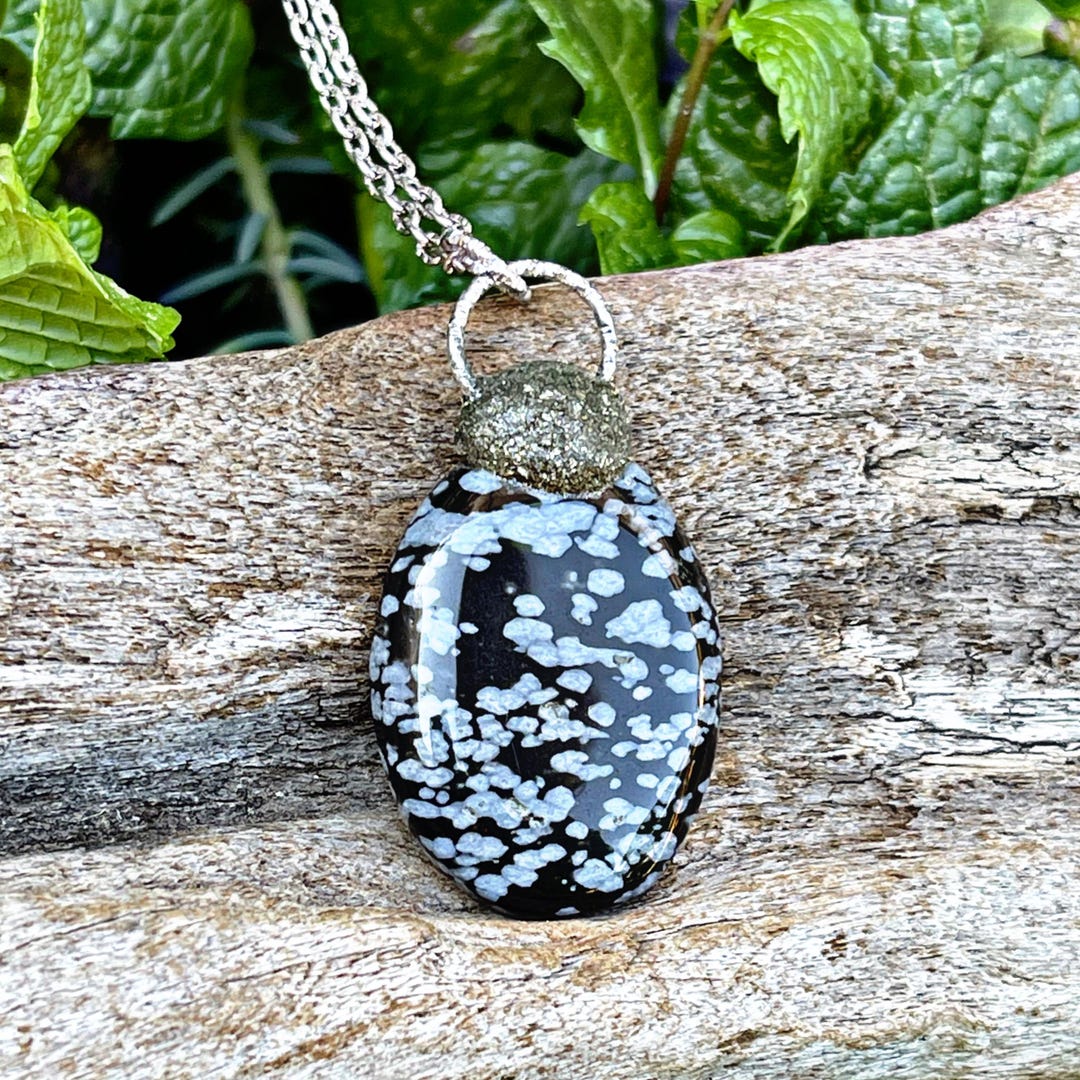 Snowflake Obsidian Necklace, Black Stone Jewelry for Women & Men - Etsy