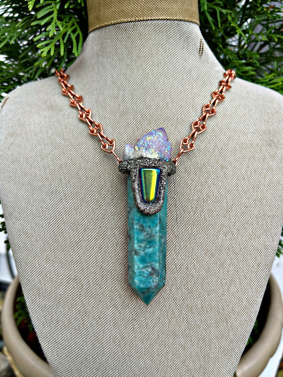 Large Amazonite Necklace, Angel Aura Spirit Quartz Crystal Jewelry ...