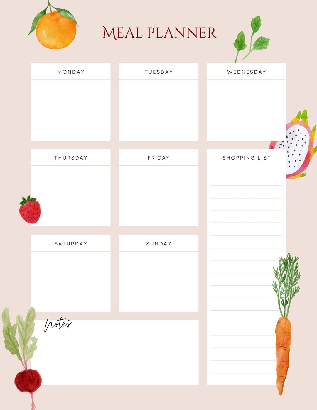 CANVA Weekly Meal Planner Template Page - Etsy