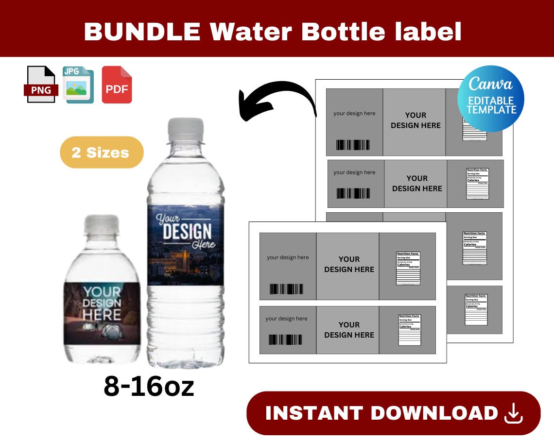 Water Bottle Label Bundle, Water Bottle Label SVG, Water Bottle Label ...