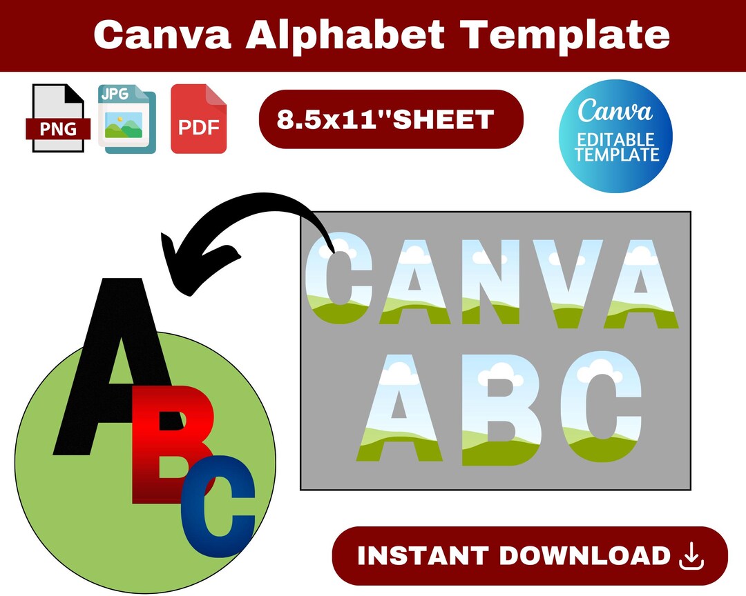 Canva Alphabets Template, Canva Alphabet Font, Letters Template, Frame ...
