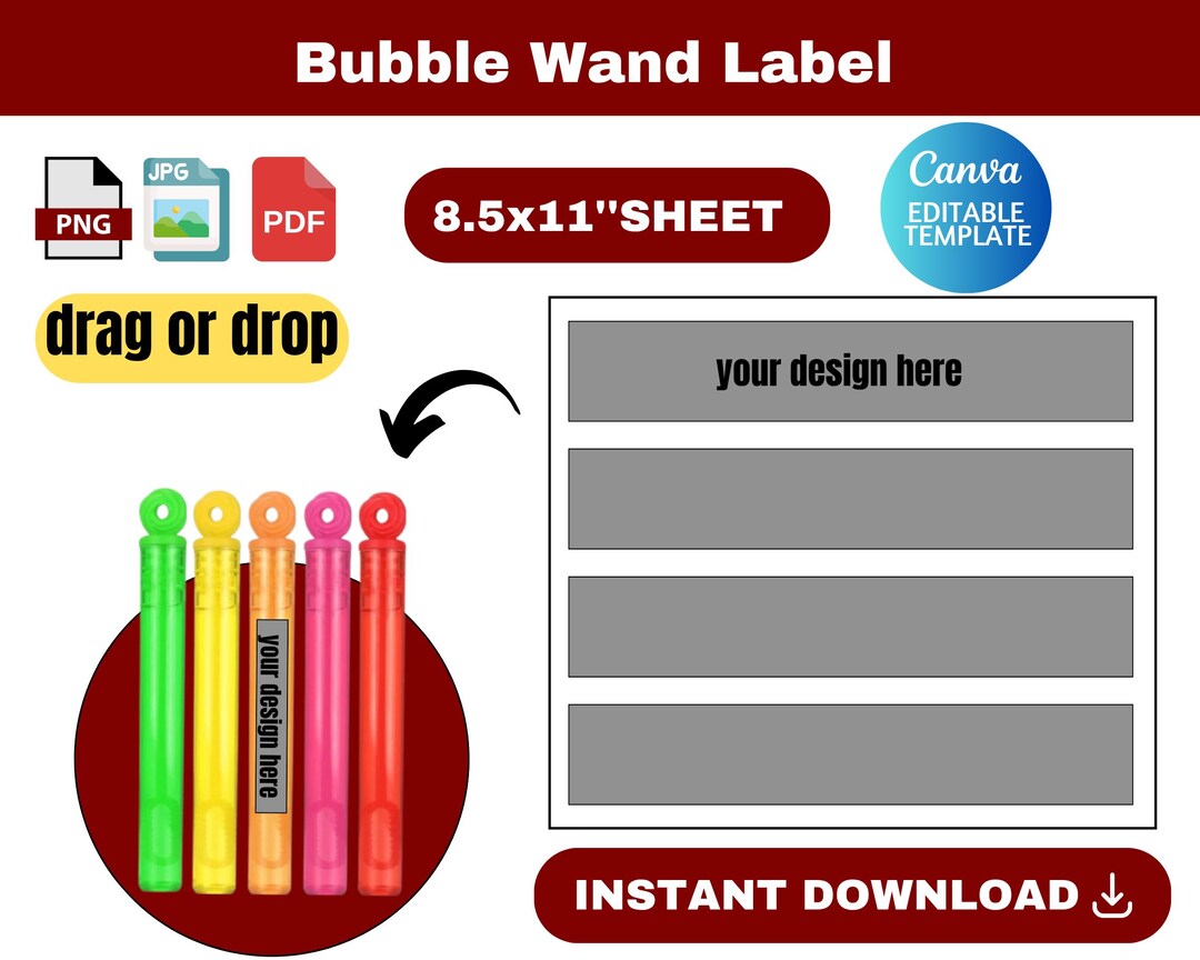 Bubble Wands Label Template, Bubble Bottle Label Template, Custom Wands ...