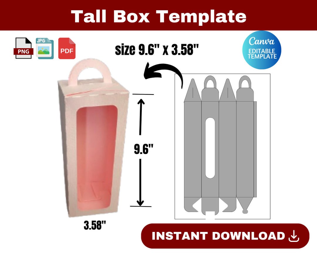Tall Box Template, Window Box SVG, Box With Handle Template, Size 9.6x ...