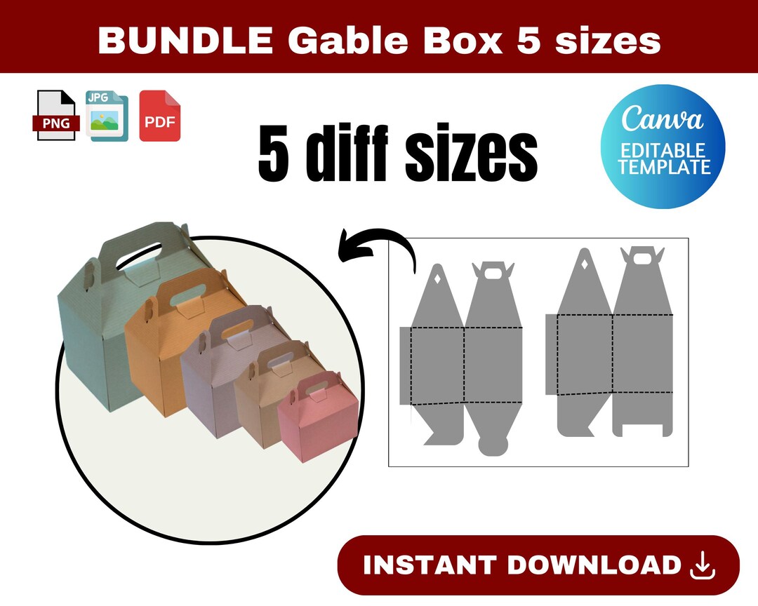 Gable Box Template Bundle, Gable Box SVG, Gift Box Svg, Party Favor Box ...