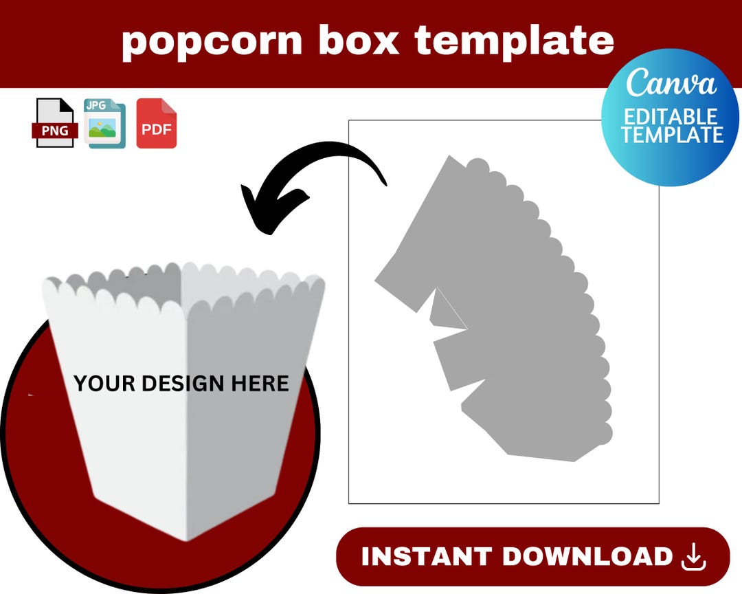 Pop Corn Box Template, Snack Box Template, Party Favor Box Template ...