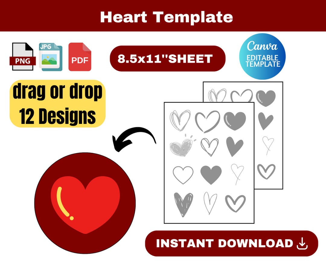 Heart Template, Heart Bundle Png, Heart Svg, Heart Svg Cut File, Heart ...