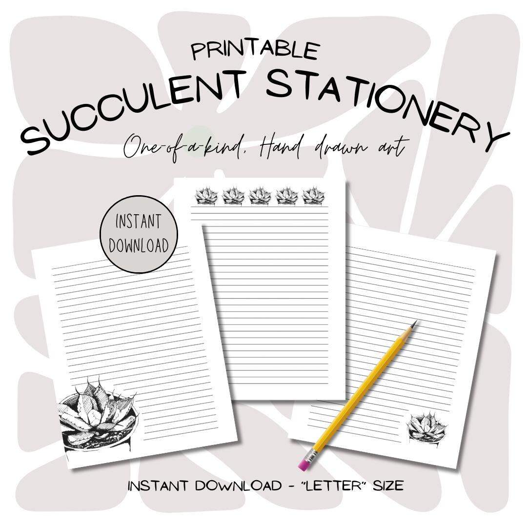 Succulent Letter Writing Paper Set, Stationery, PRINTABLE, 8.5x11 ...