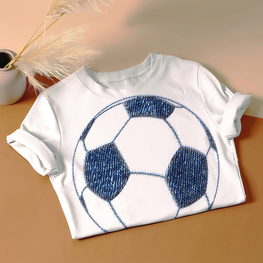 Denim Patchwork Soccer T-shirt PNG: Faux Embroidery Clipart (digital ...