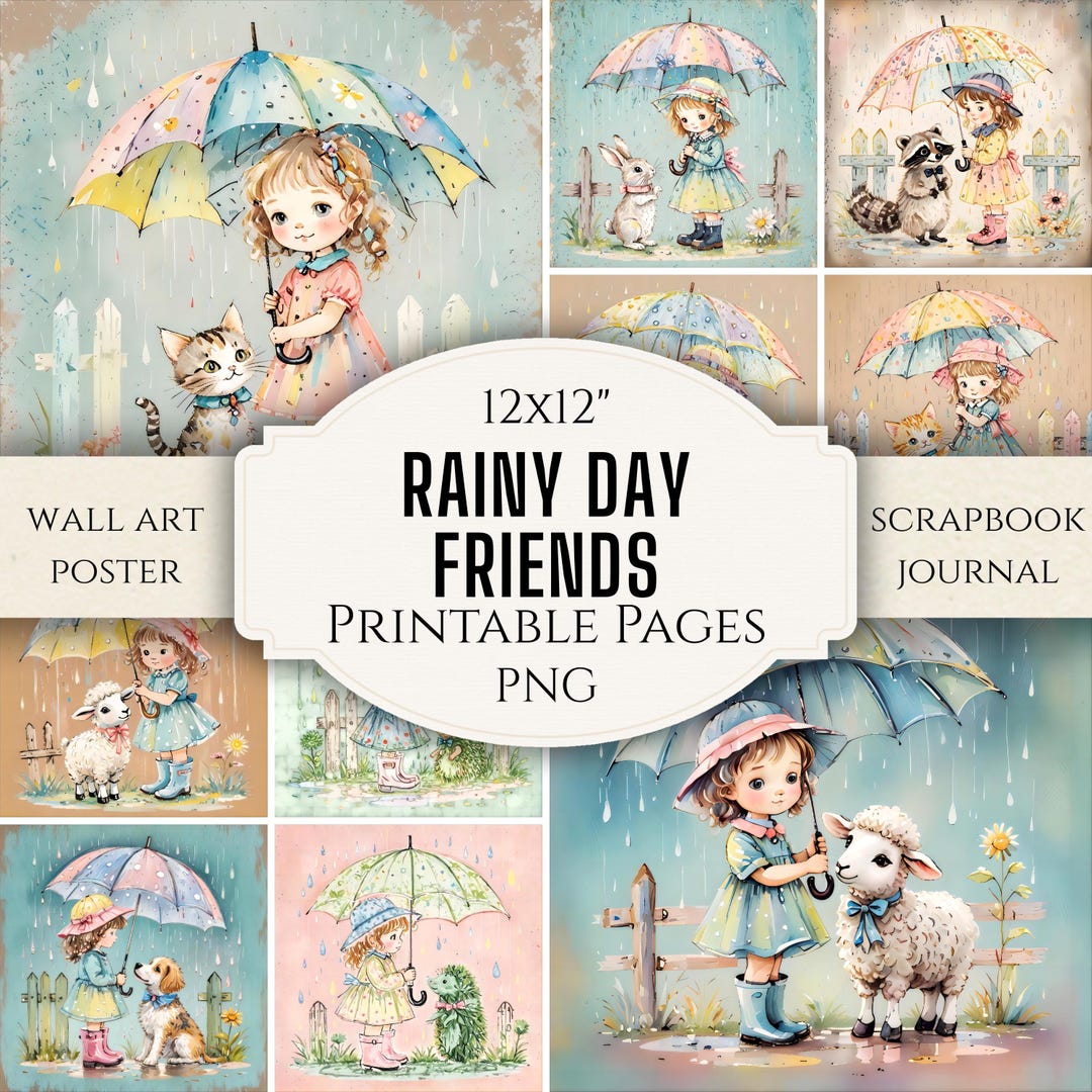 Pastel Rainy Day Clip Art Bundle – 10 Printable PNG Digital Papers for ...
