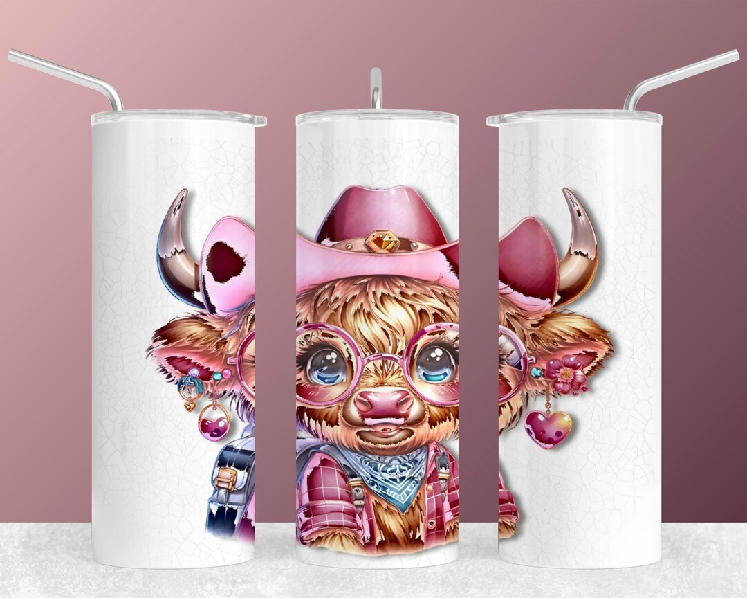 Cute Cartoon Highland Cow Calf Character Cowboy Hat and Glasses ...