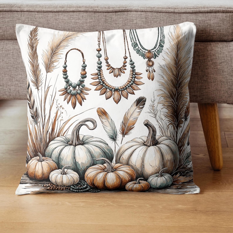 Boho Tumbler Wrap PNG: Pampas Grass, Pumpkins, Turquoise Jewelry ...