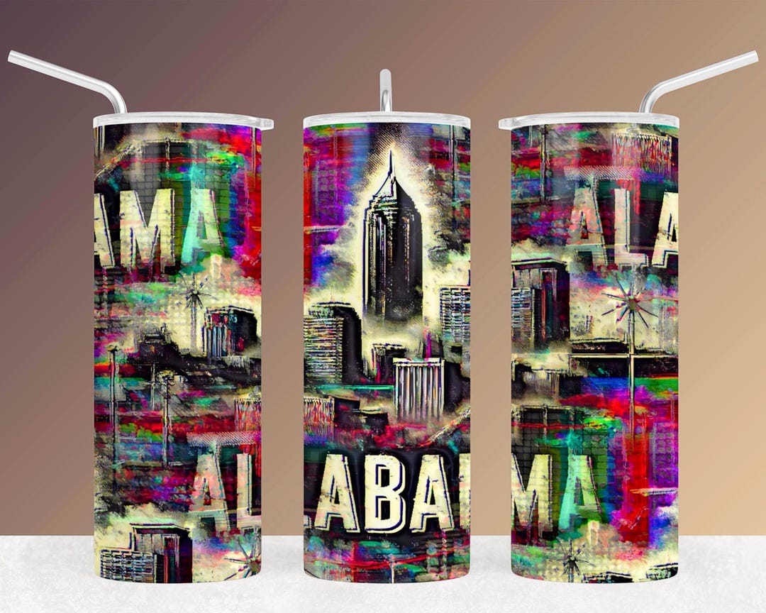 Vibrant Alabama 20 Oz Skinny Tumbler Wrap - Seamless Colorful Retro ...