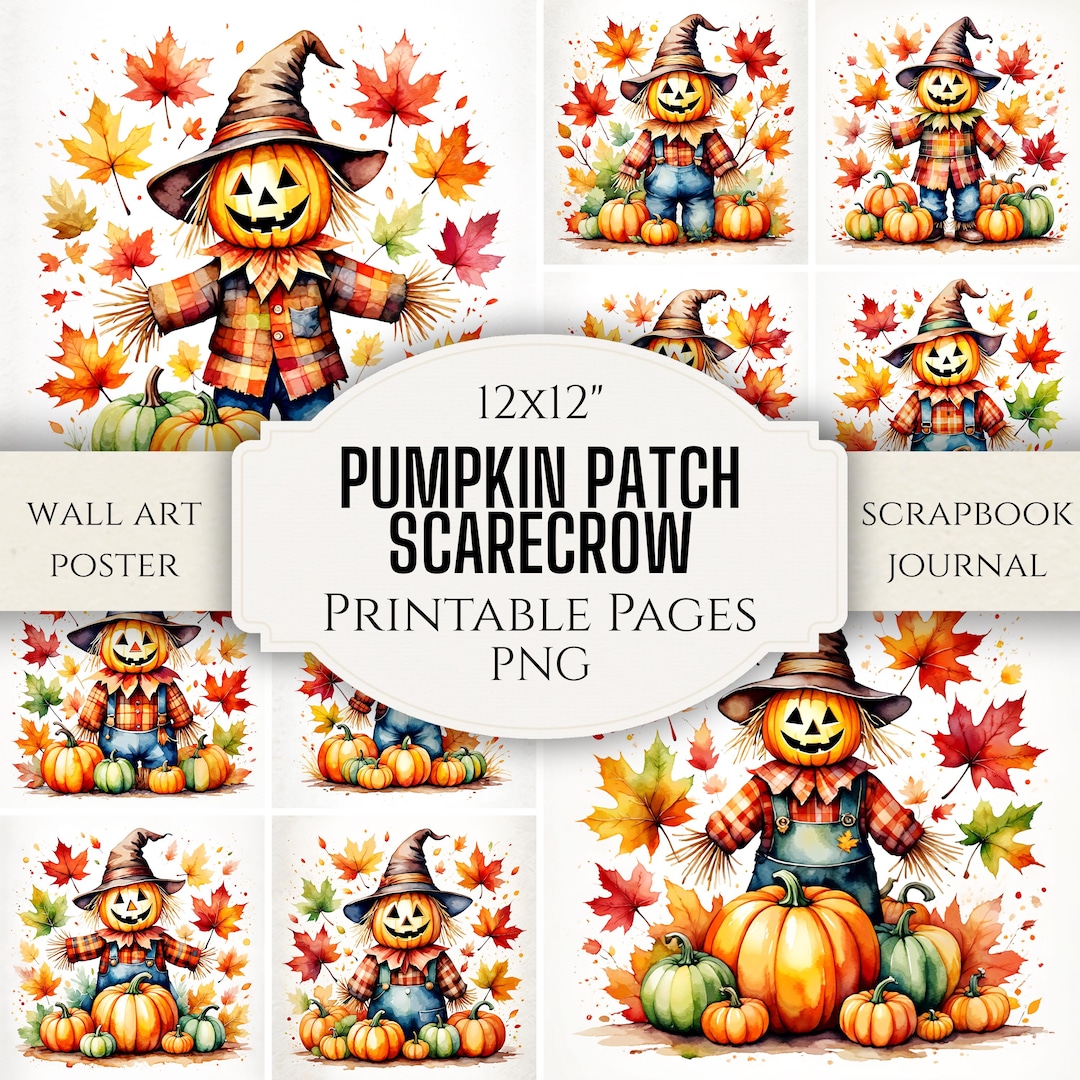 Fall Scarecrow Clip Art Bundle – 10 Printable Ephemera PNG Digital ...