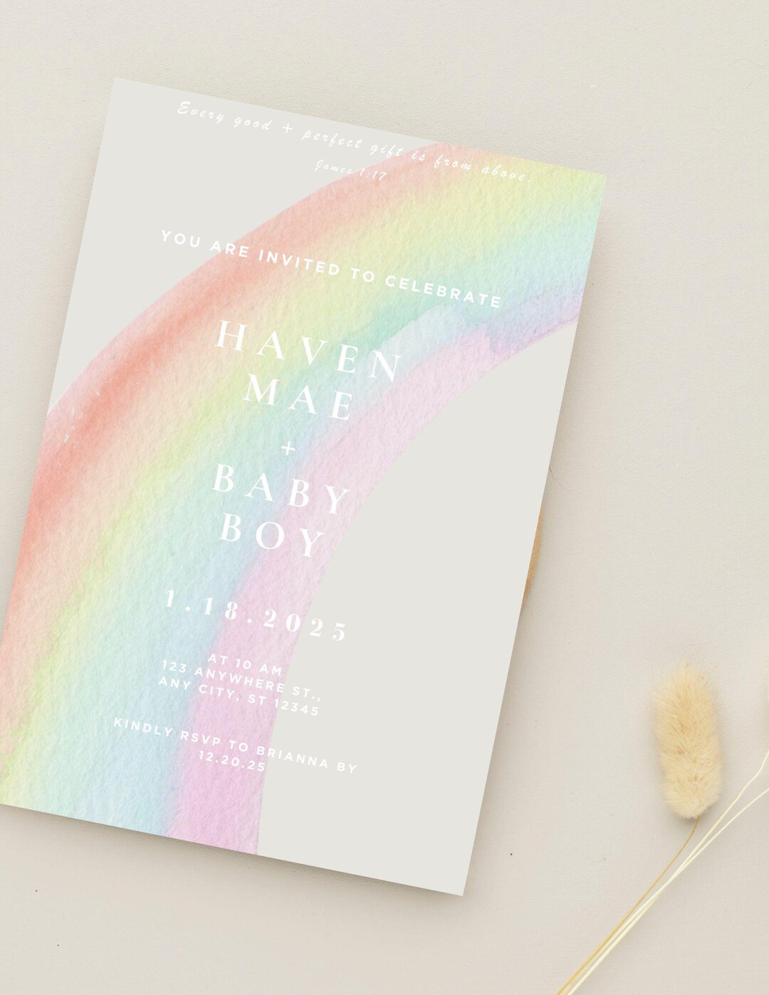 Rainbow Baby Shower Invitation Template, Christian Baby Shower Invite ...