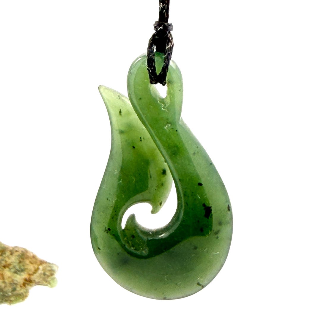 Authority NZ Maori FISH HOOK Genuine Natural Greenstone Pendant ...