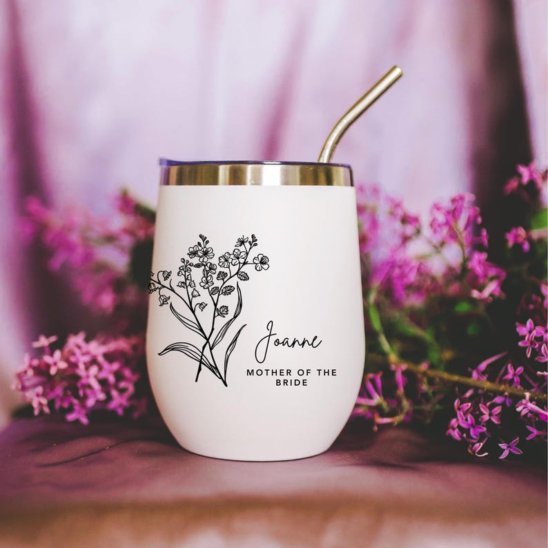 Mother of the Bride Wedding Gift Glass Mug Wildflower Birth Flower ...