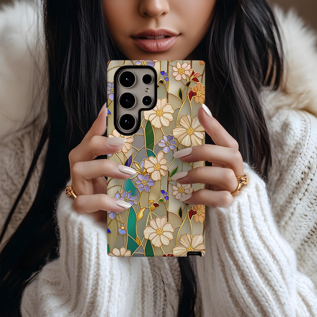Wildflower Pressed Gold Stained Glass Effect Phone Case, Samsung Galaxy ...
