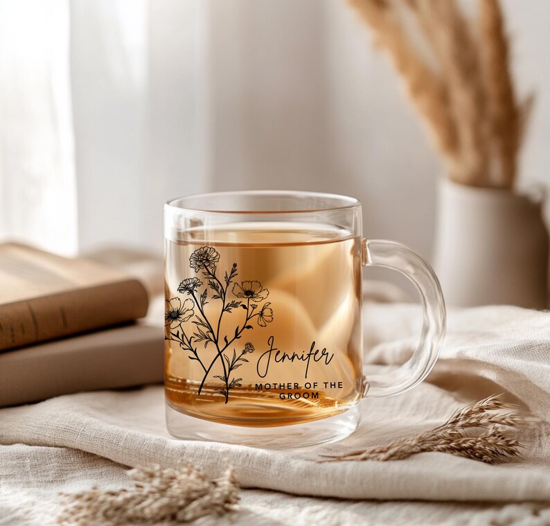 Mother of the Bride Wedding Gift Glass Mug Wildflower Birth Flower ...