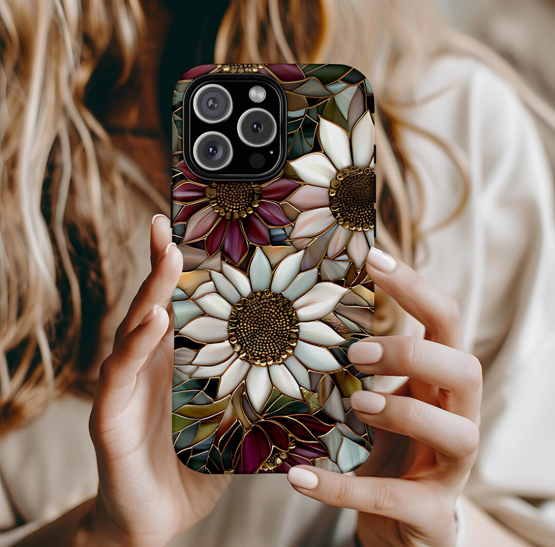Stained Glass Sunflower Phone Case, iPhone 17 16 15 14 13 Pro Max Plus ...