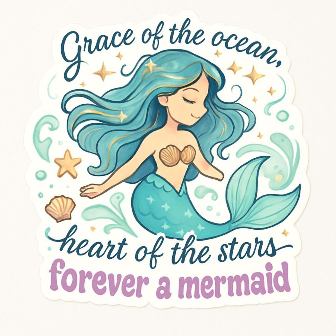 Mermaid Sticker – Ocean Aesthetic Vinyl Decal, Cute Sea Quote Sticker ...