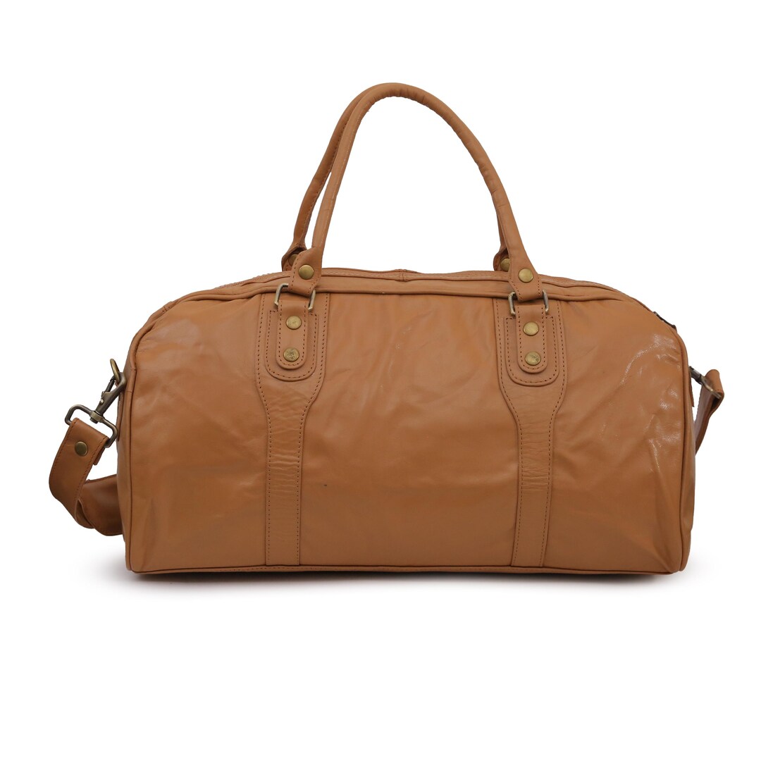Small Tan Leather Duffel Bag | Handmade Minimalist Gym Bag | Travel ...