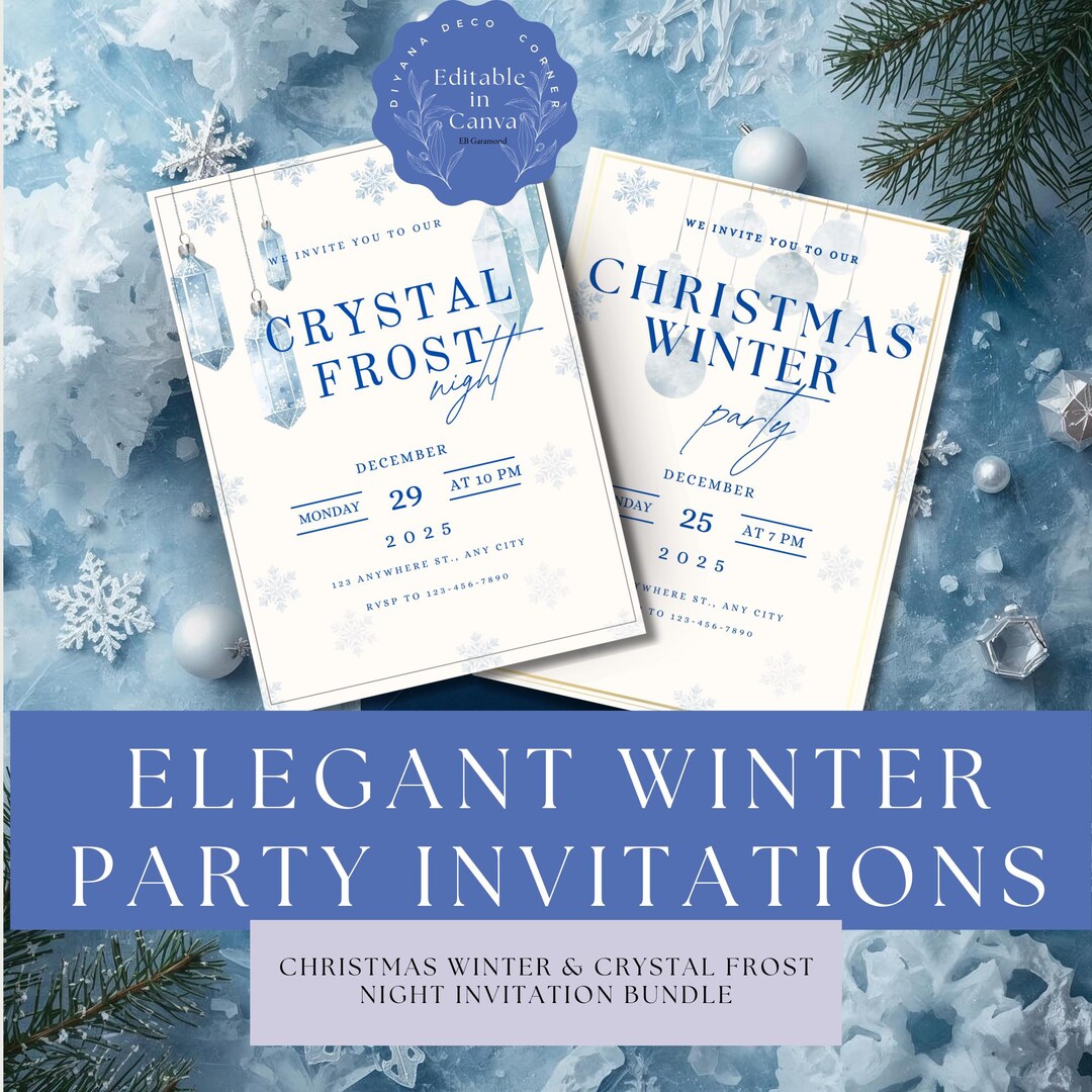 Christmas Winter & Crystal Frost Night Invitations | Winter Party ...
