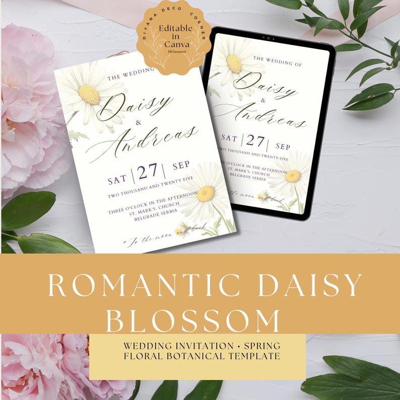 Daisy Blossom Wedding Invitation I Spring Floral Botanical Template I ...