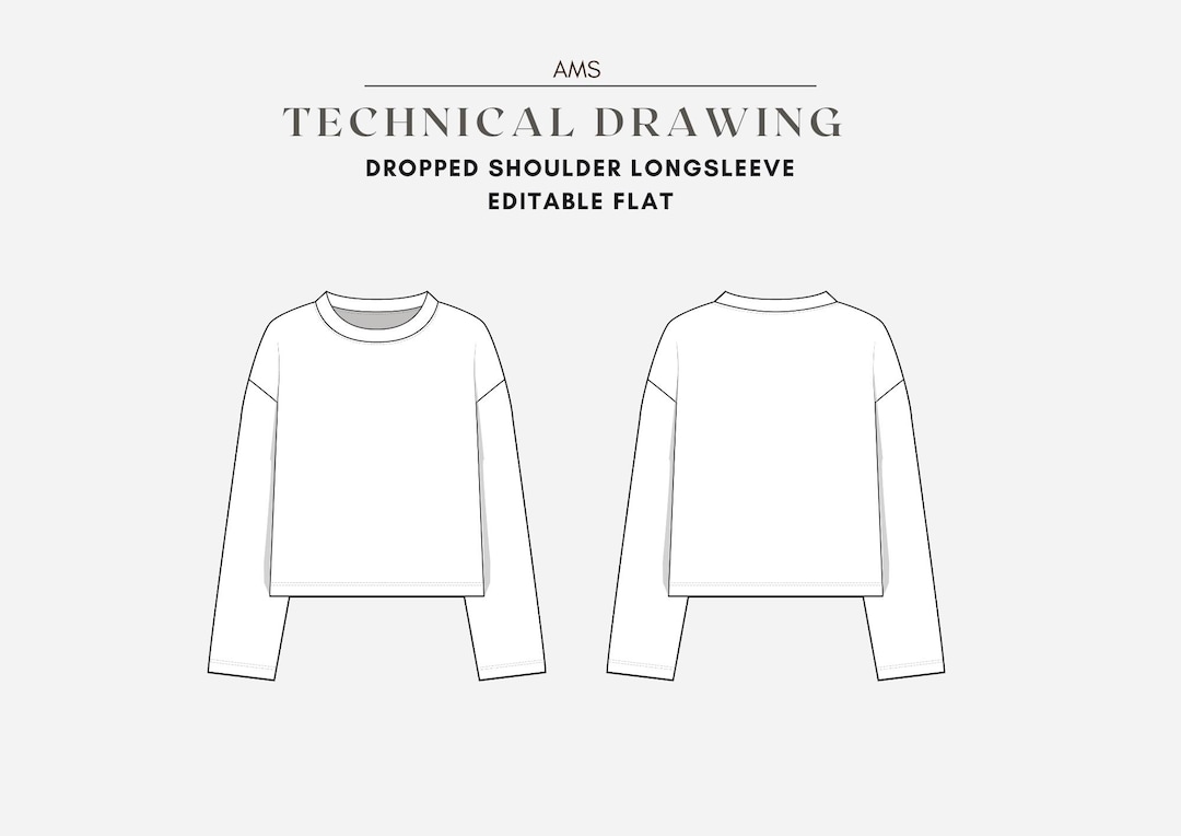 Flat Technical Drawing 2D Editable Vector Drawing, T Shirt Technical ...