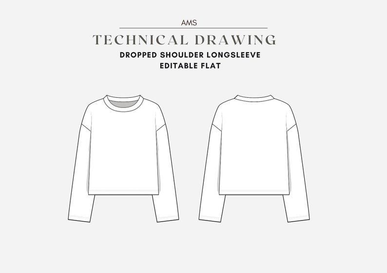 Flat Technical Drawing 2D Editable Vector Drawing, T Shirt Technical ...