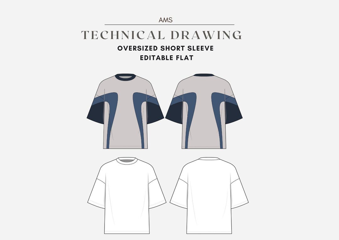 Flat Technical Drawing Perfect for Tech Pack, Oversized Boxy Short ...