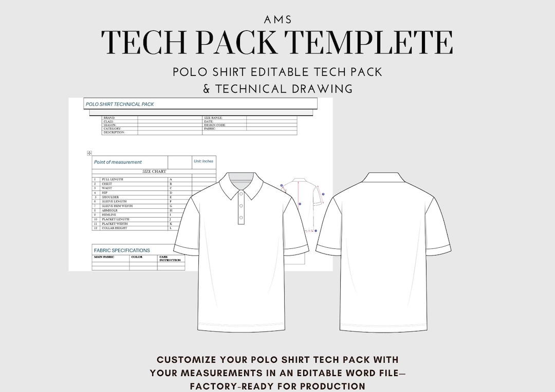 Polo Shirt Tech Pack: Editable MS Word Template - Etsy