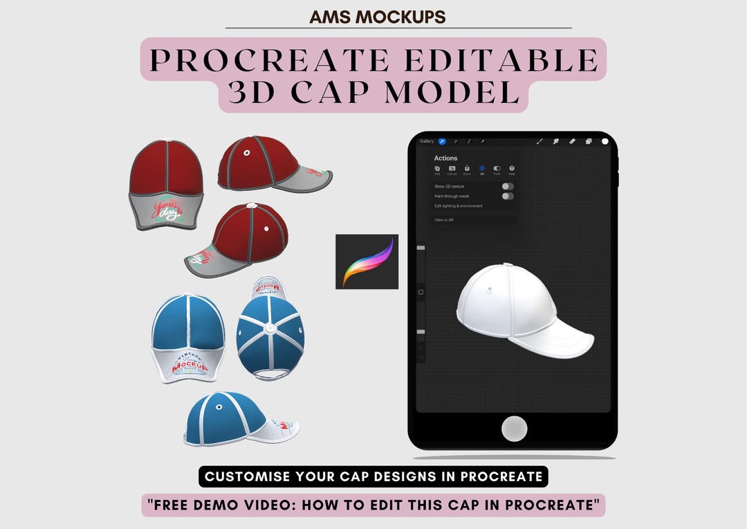 3D Procreate Cap Model, Procreate Cap Design3d Model, Editable 3D Cap ...