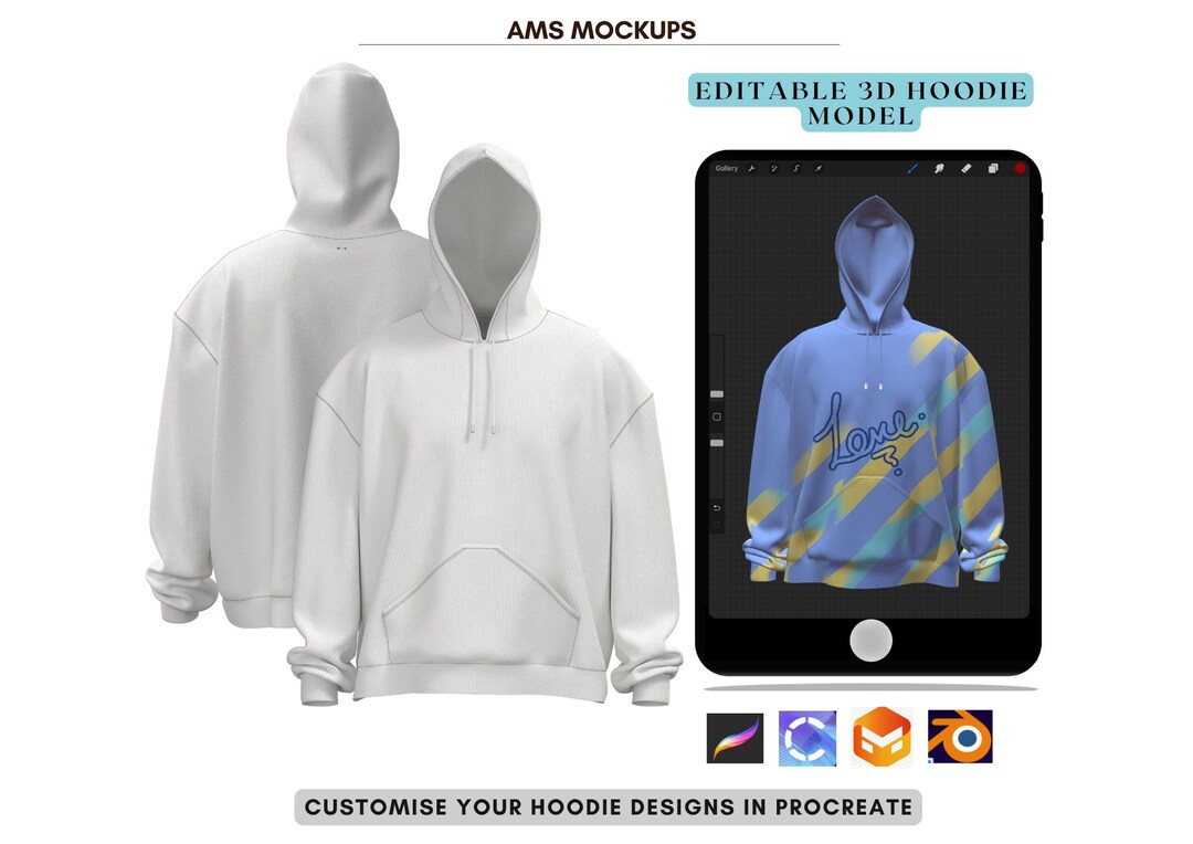 3D Hoodie Procreate Model, 3D Hoodie Mockup, 3D Streetwear Design ...