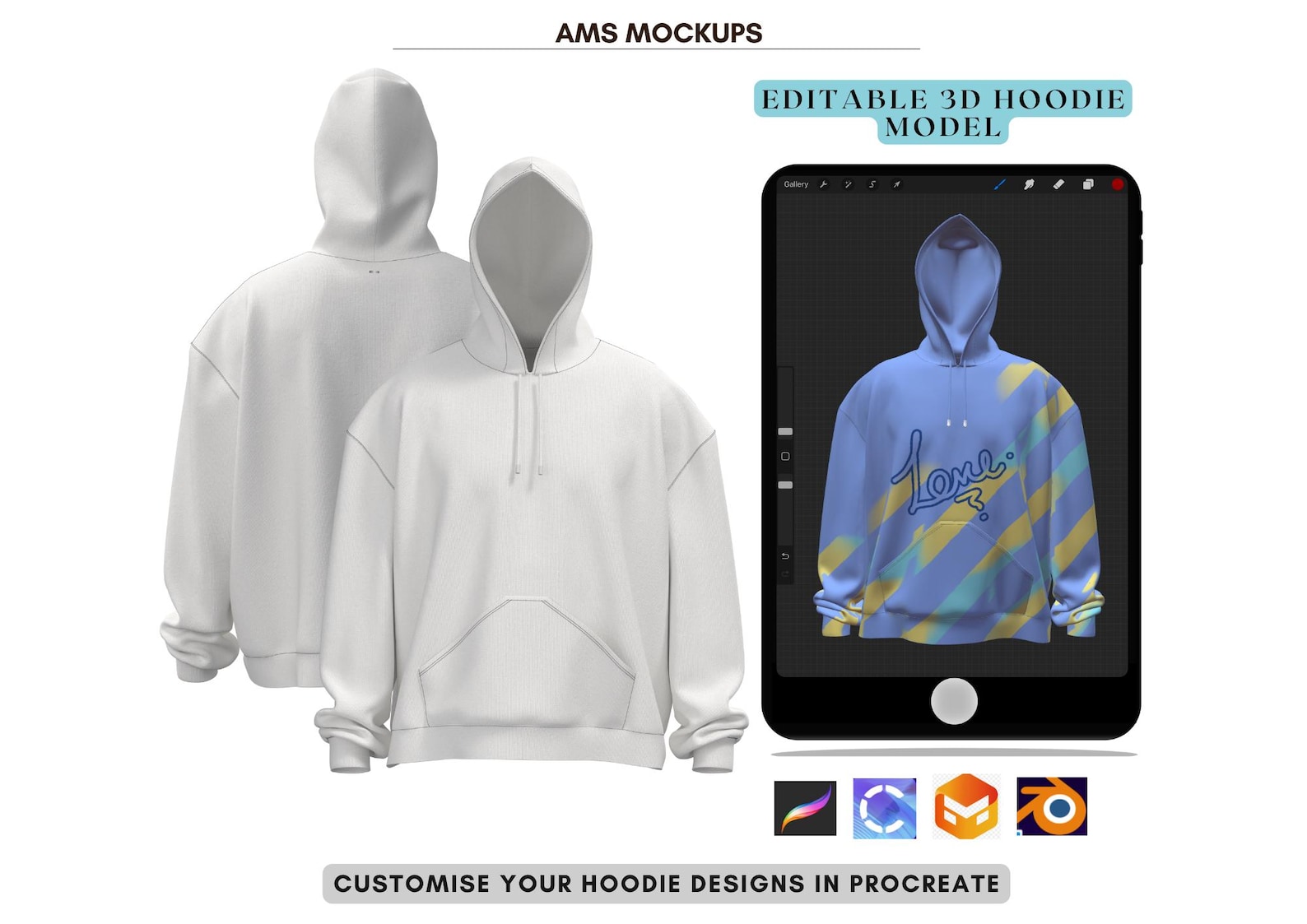 3D Hoodie Procreate Model, 3D Hoodie Mockup, 3D Streetwear Design ...