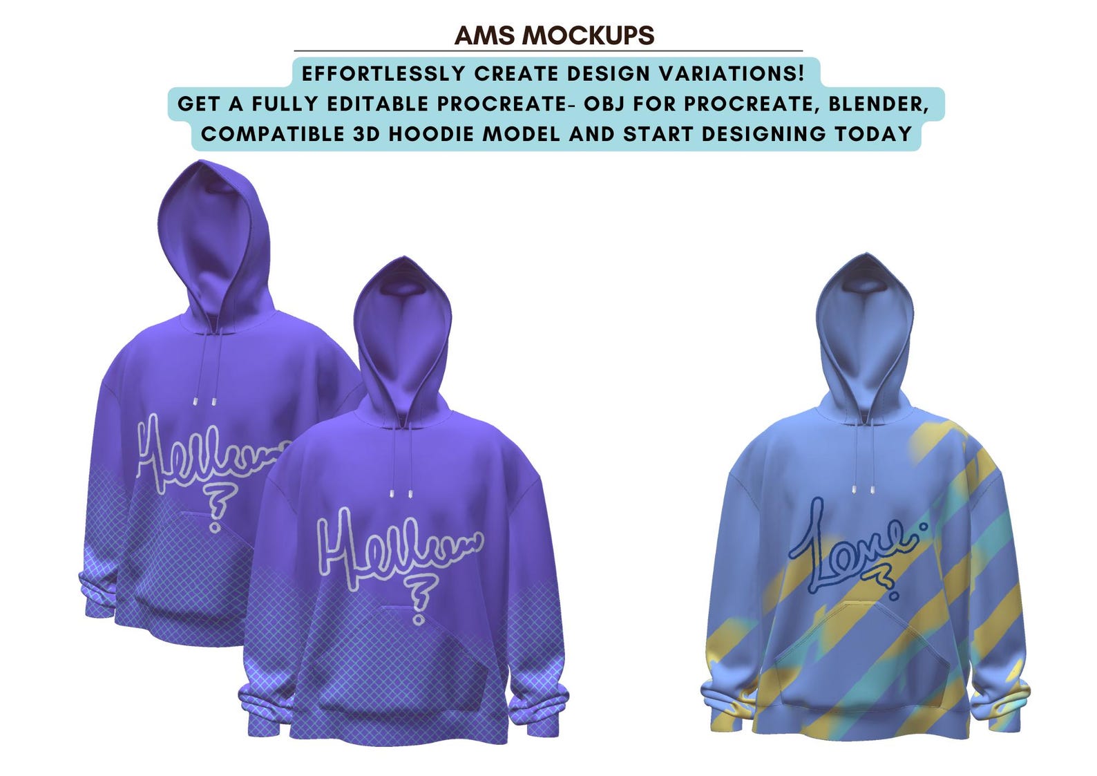 3D Hoodie Procreate Model, 3D Hoodie Mockup, 3D Streetwear Design ...