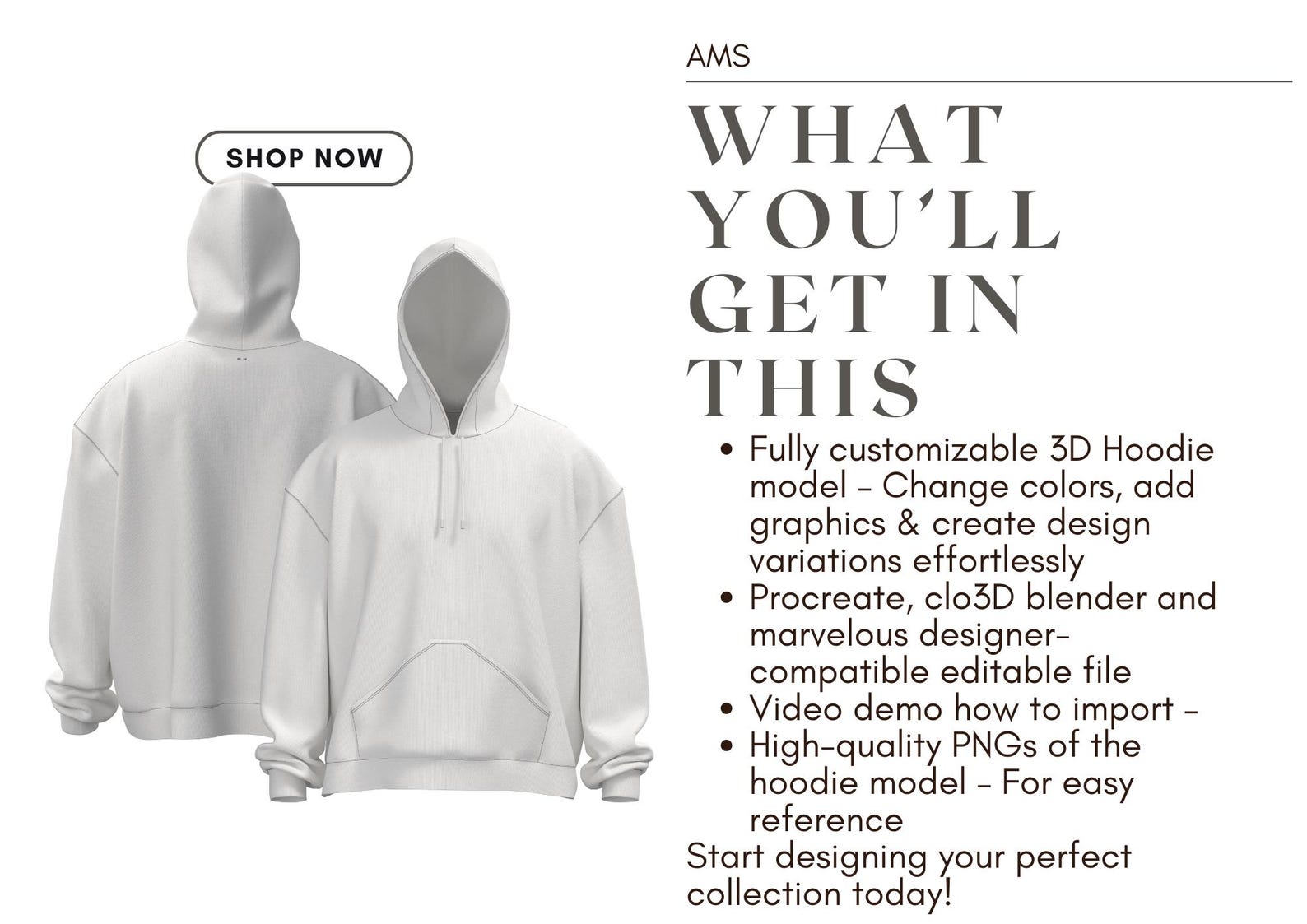 3D Hoodie Procreate Model, 3D Hoodie Mockup, 3D Streetwear Design ...