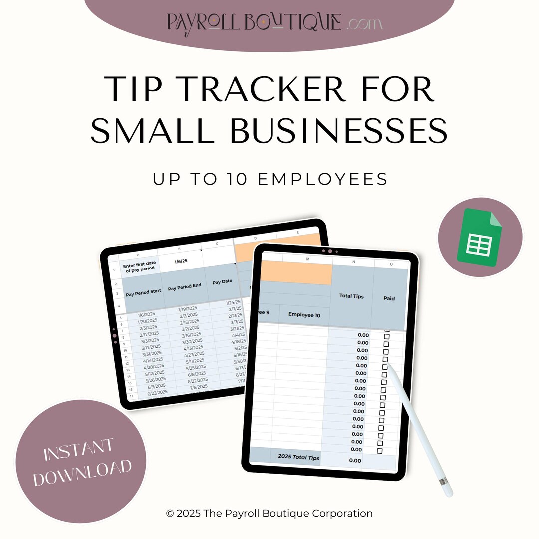 Evergreen Tip Tracker Template for Small Business | Payroll Professional Designed | Easy to Use ...