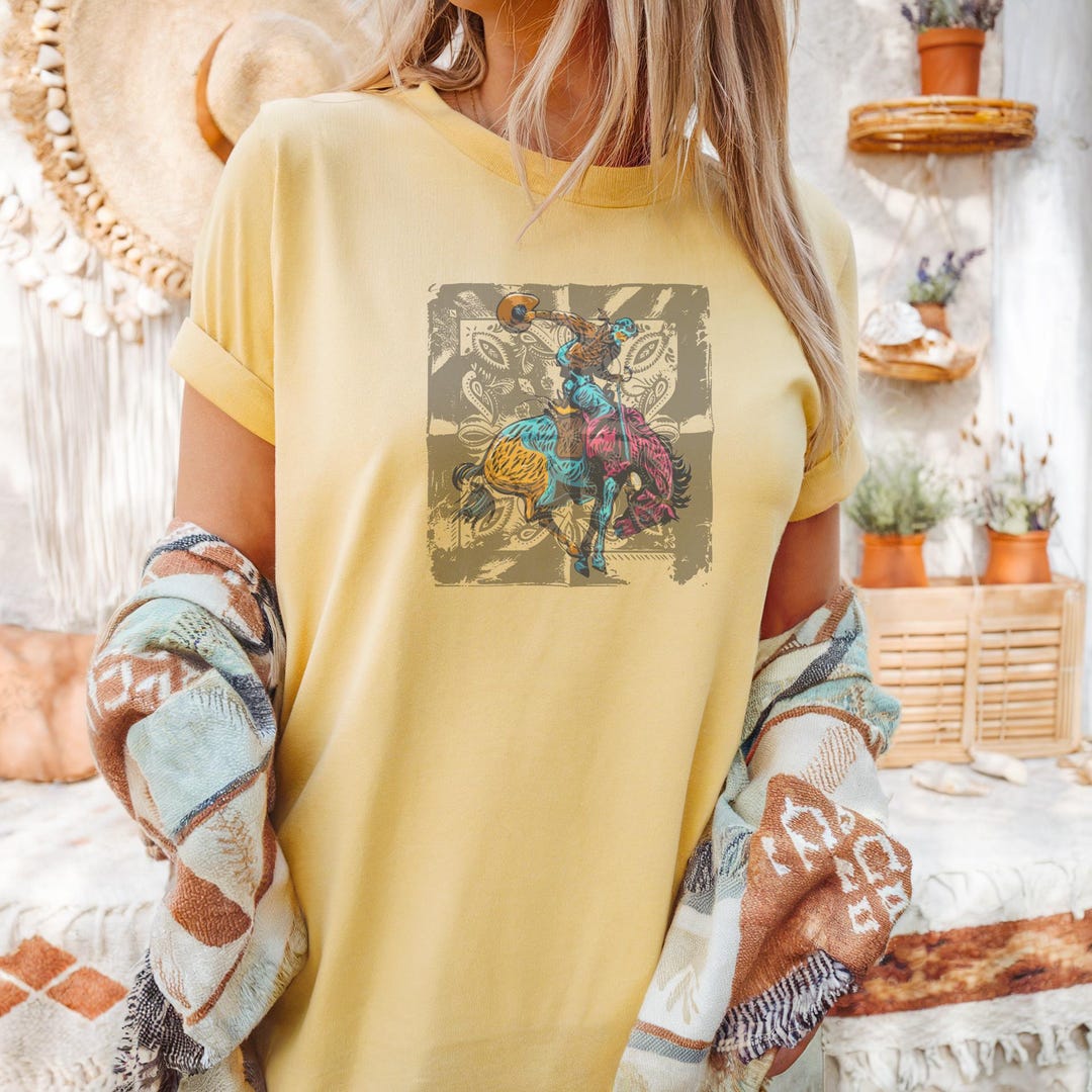 Vintage Bronc Rider T-shirt, Distressed Cowboy Rodeo Graphic Tee - Etsy