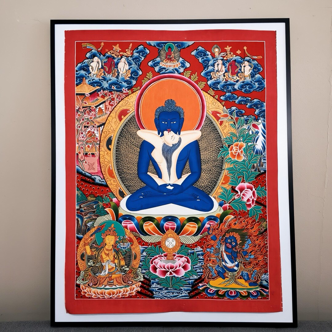 Buda tibetano con consorte, thangka Yab Yum, unión de sabiduría y ...