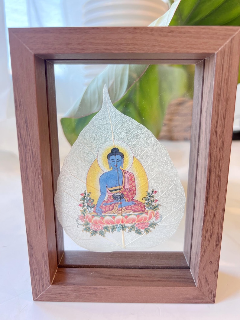 Vajrayana Buddhism, Thangka on Bodhi Leaf in Wooden Frame, Fortune ...