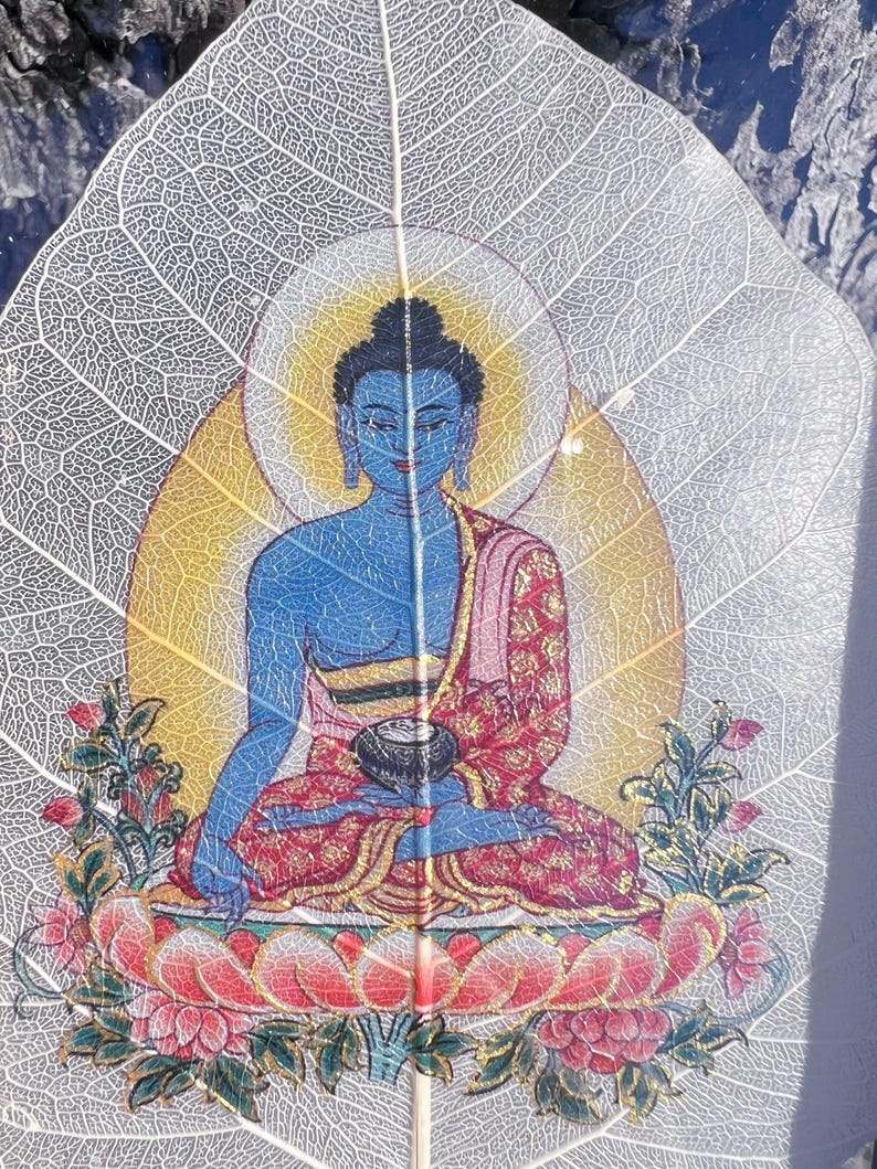 Vajrayana Buddhism, Thangka on Bodhi Leaf in Wooden Frame, Fortune ...