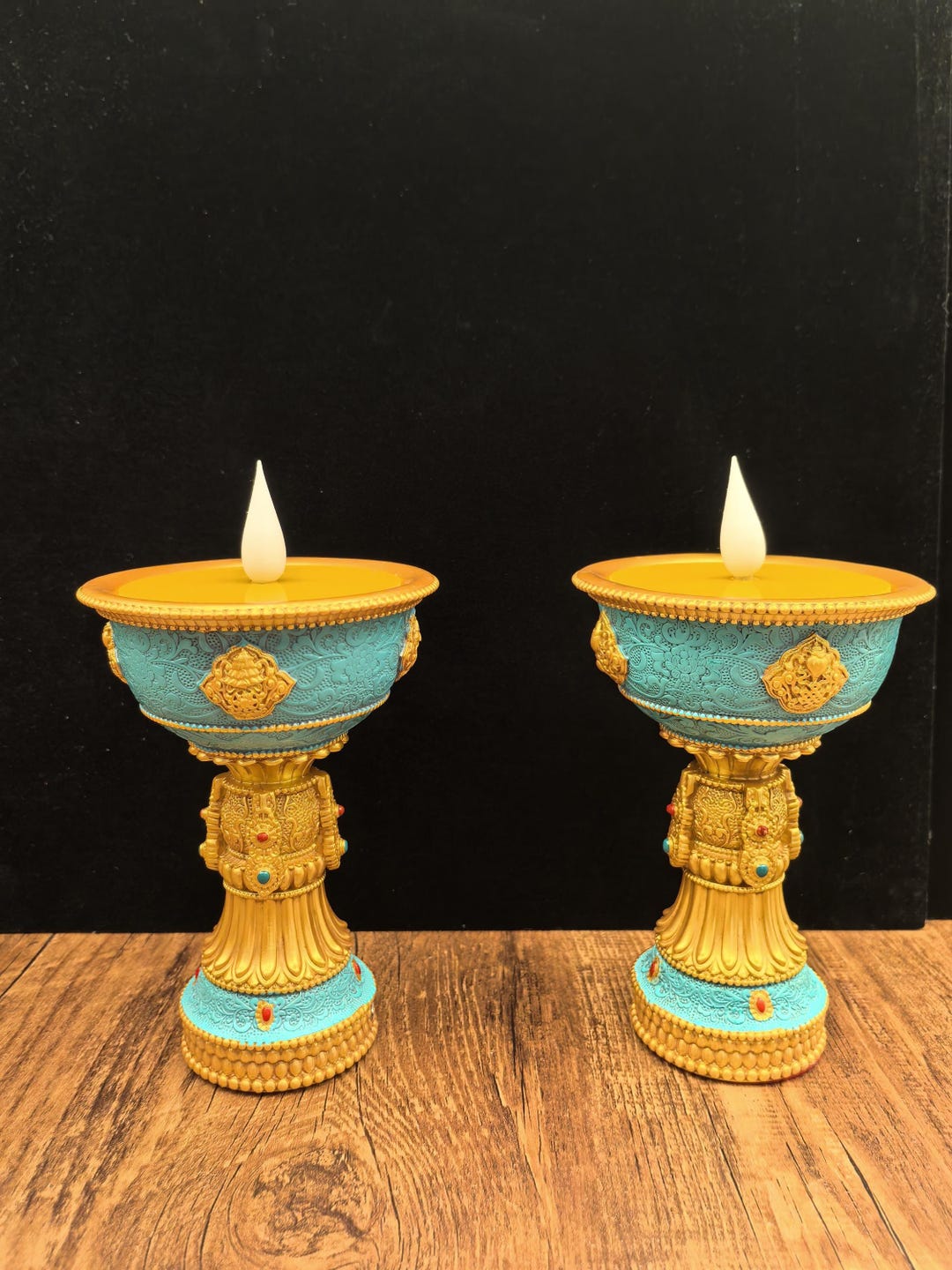 Pair of Tibetan Butter Lamps – Rechargeable LED Buddhist Altar ...