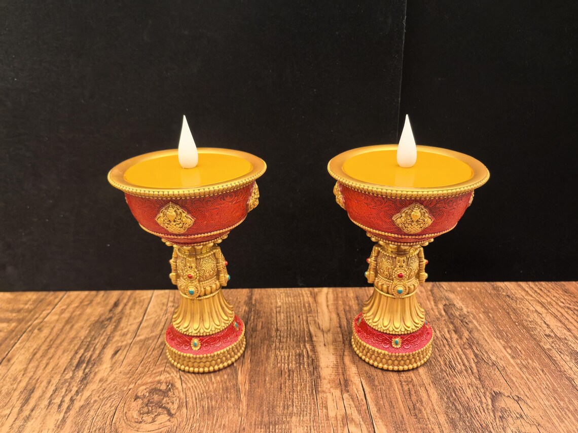 Pair of Tibetan Butter Lamps – Rechargeable LED Buddhist Altar ...