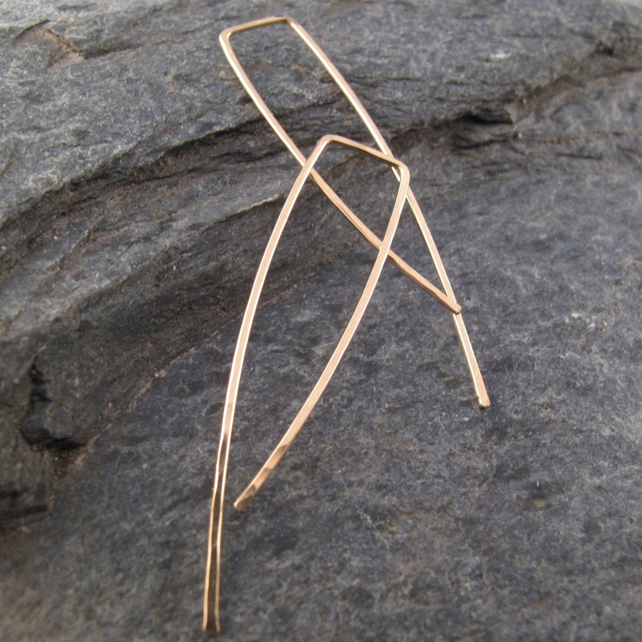 Long Hammered Gold Earrings. Long Rose Gold Earrings. Hammered | Etsy