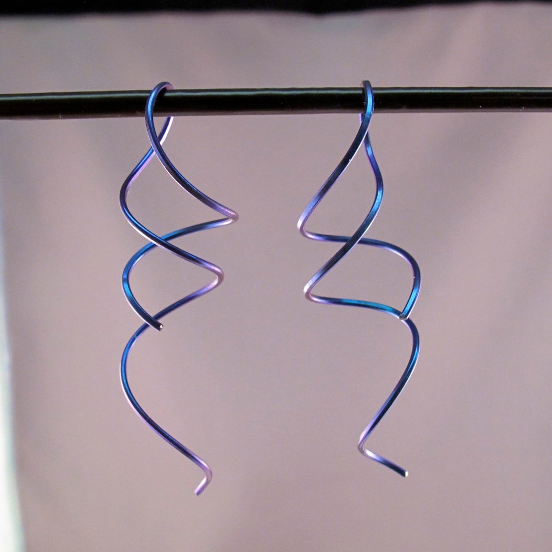 NIOBIUM EARRINGS Spiral Earring Wire Coil Corkscrew Long Simple Modern ...