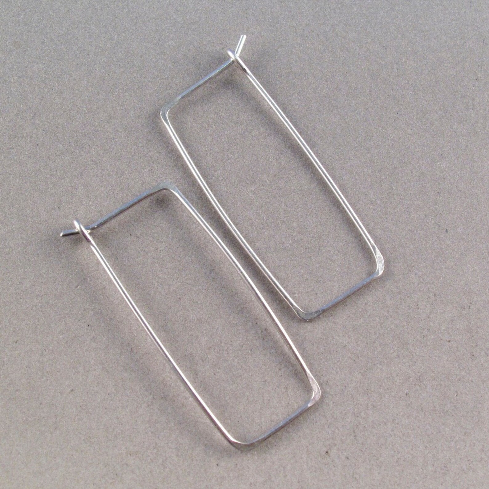 STERLING SILVER Rectangular Earrings. Argentium Hoops . - Etsy