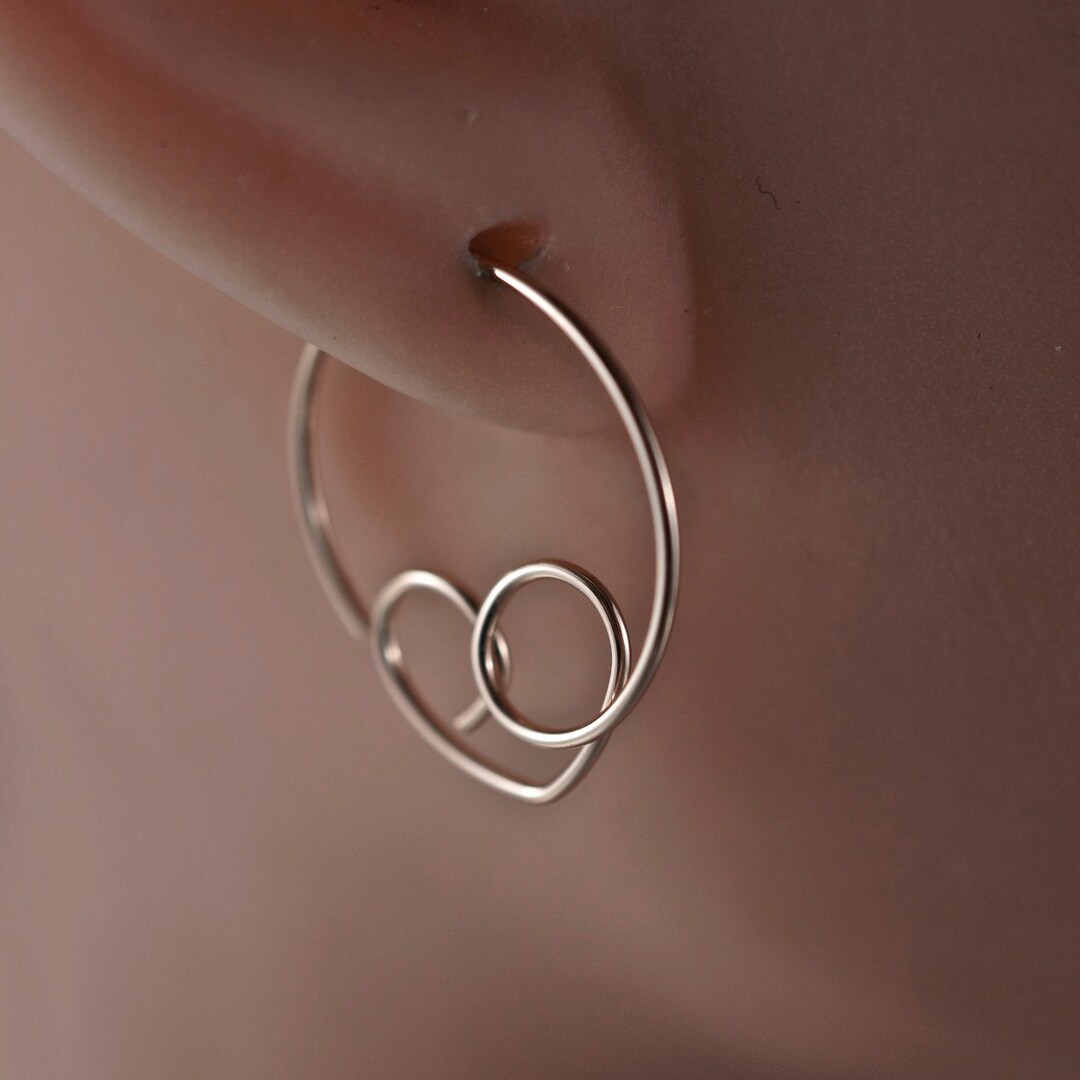 SMALL GOLD HEART Hoops or Alternate Metal. Gold Filled Sleeper. Girl ...