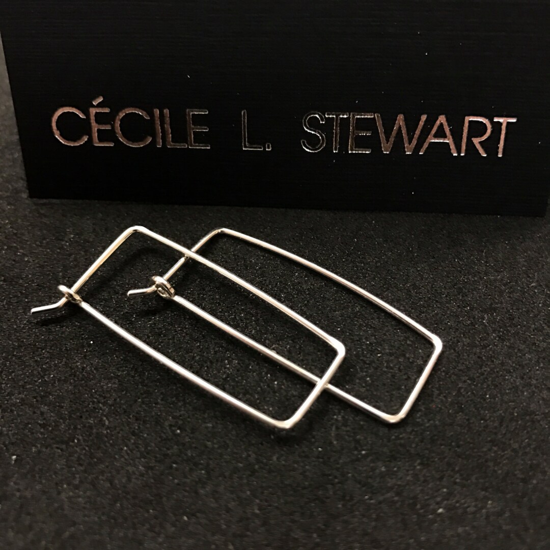 STERLING SILVER Rectangular Earrings. Argentium Hoops . Hammered Hoops ...